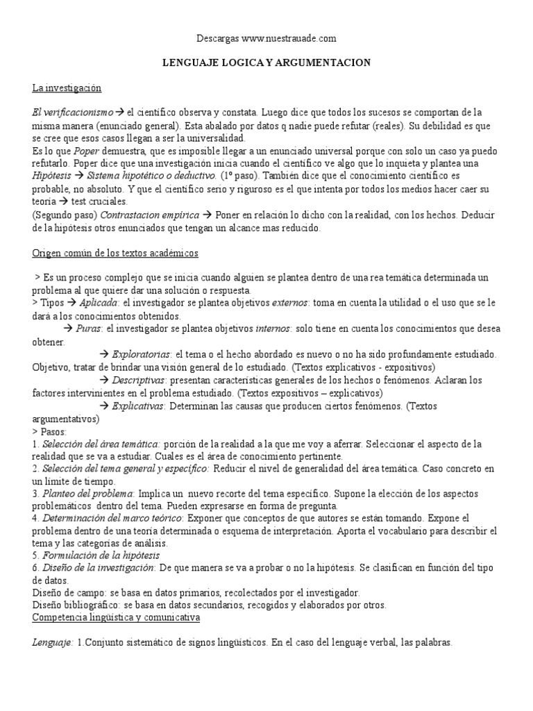 Resumen Lenguaje Logica y Argumentacion | PDF | Proposición | Si y solo si