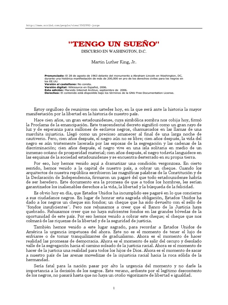 Martin Luther King, Jr. - Tengo Un Sueño | PDF | Política (general ...