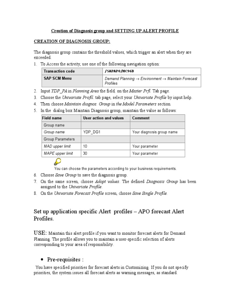 SAP Forecast Alert Setup Guide | PDF | Forecasting | Tab (Gui)