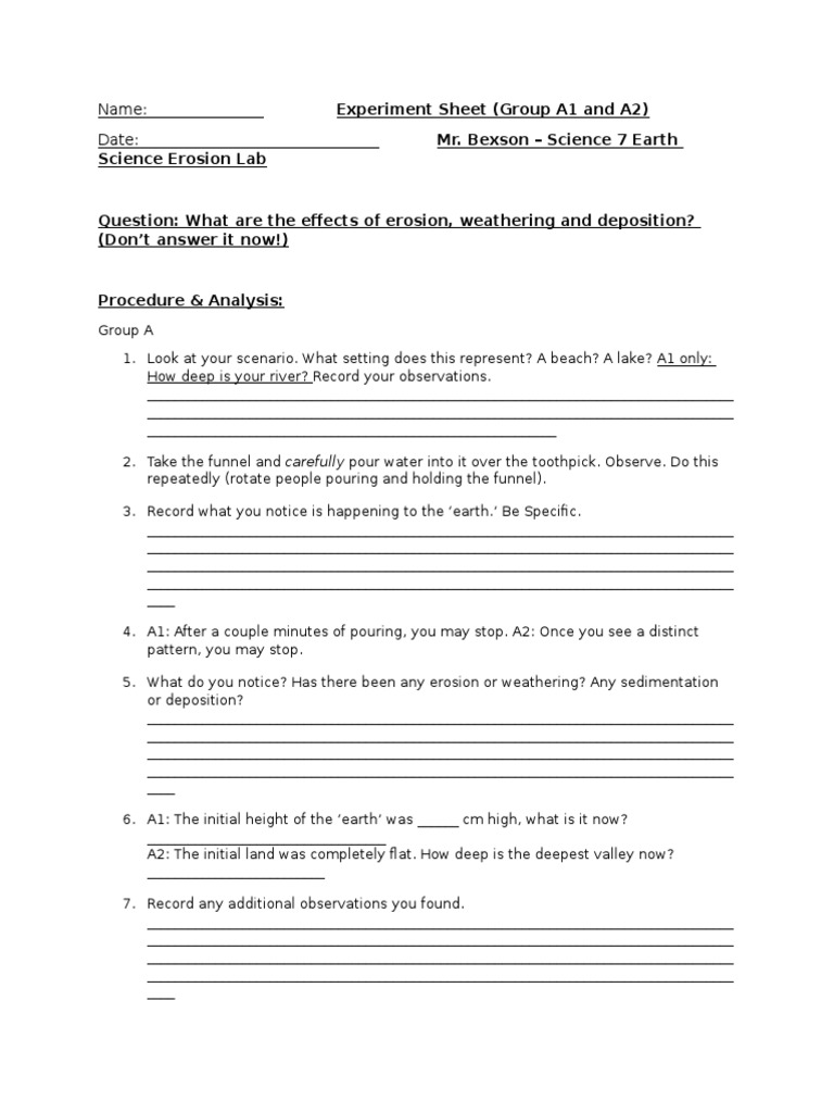Name: Date:: Experiment Sheet (Group A1 and A2) Mr. Bexson - Science 7 ...