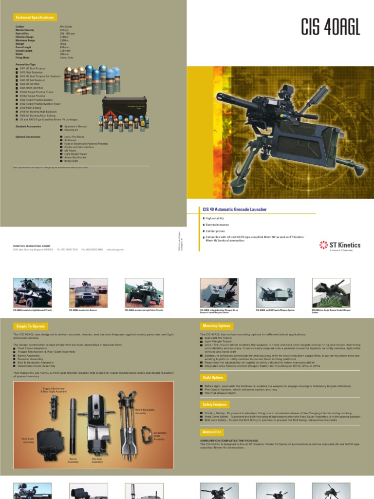 CIS 40 Automatic Grenade Launcher Specs | PDF | Military Technology ...