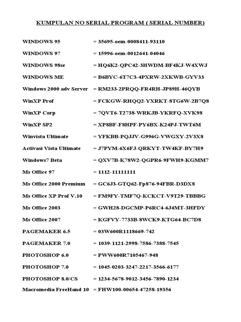 Serial Numbers for Software 2009 | PDF