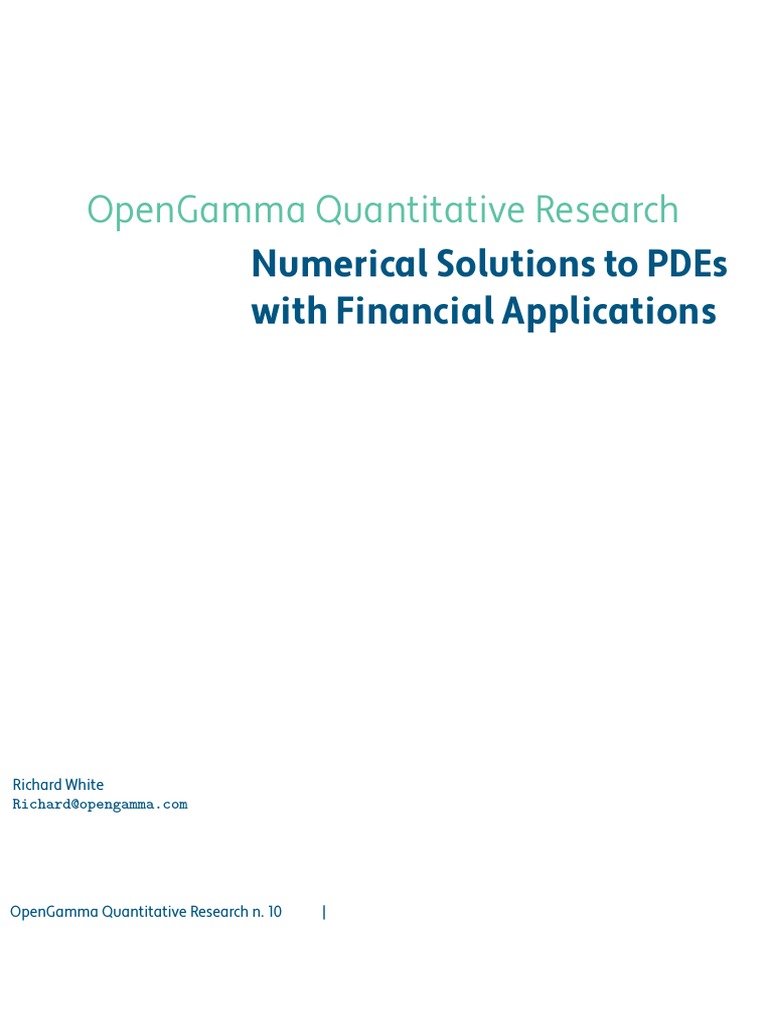 Numerical Solutions To Pdes With Financial Applications Pdf Partial