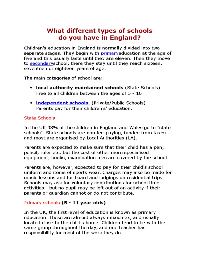 Types of Schools in England | PDF | State School | Schools