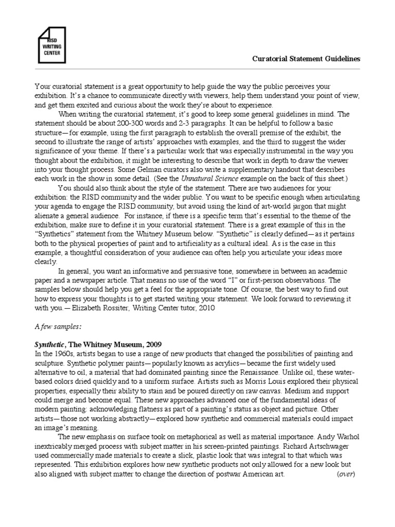 Curatorial Statement Guidelines: A Few Samples | PDF | Paintings ...
