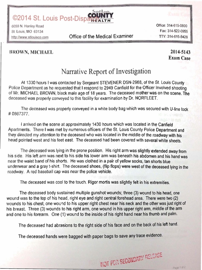Mike Brown Complete Autopsy Report | PDF | Shooting Of Michael Brown ...