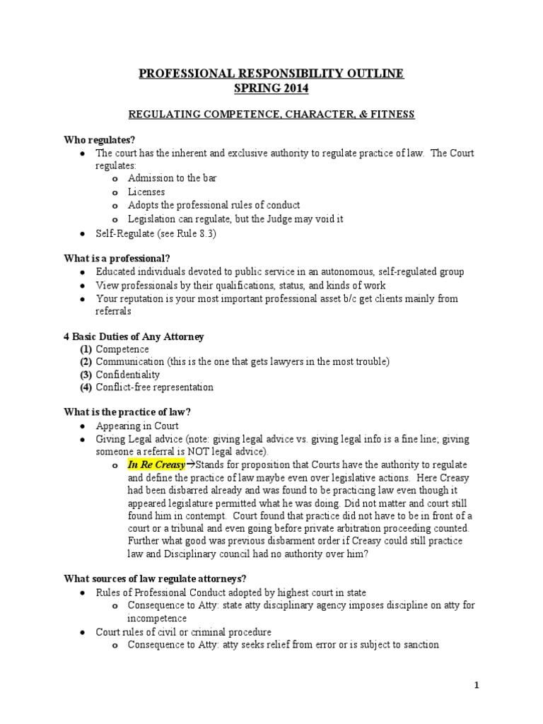 Professional Responsibility Outline | Confidentiality | Attorney–Client ...
