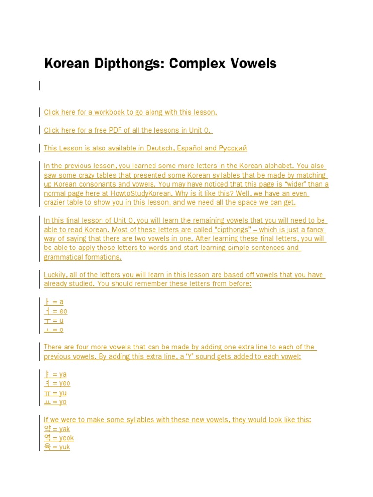 Korean Dipthongs: Complex Vowels | Syllable | Consonant