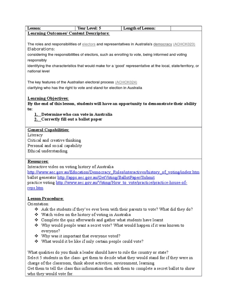 Understanding Voting in Australia for Kids | PDF