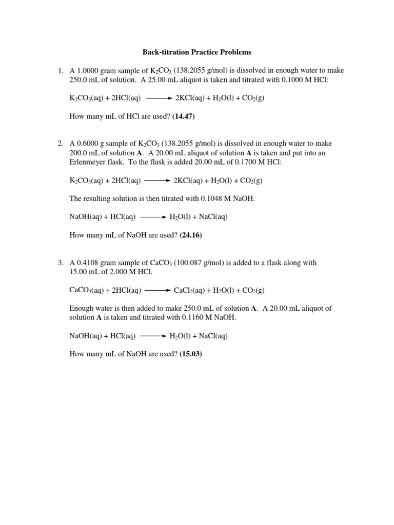 Back-Titration Practice Problems | PDF | Home & Garden | Technology ...