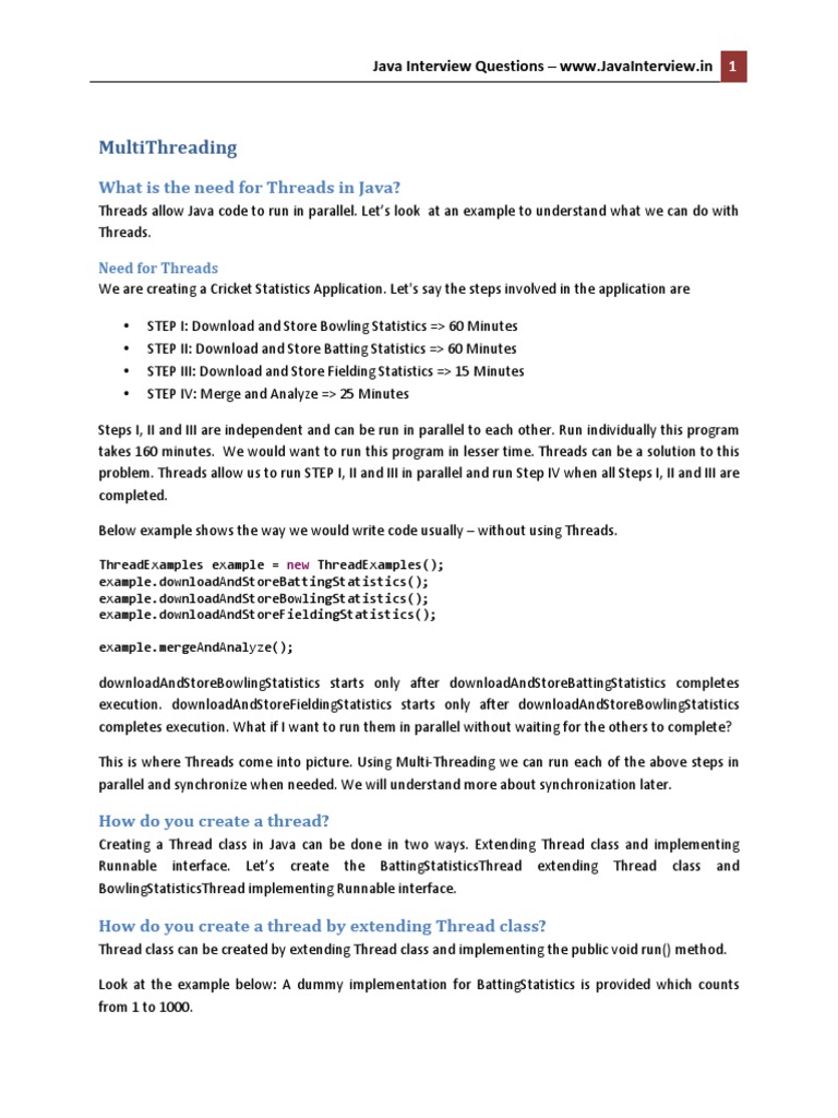 Java Interview Questions Multithreading And Synchronization Pdf Thread Computing 