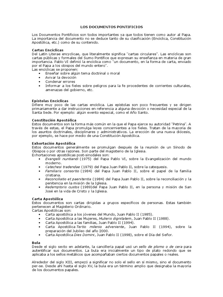 Tipos de Documentos Pontificios | PDF | Papa | obispo