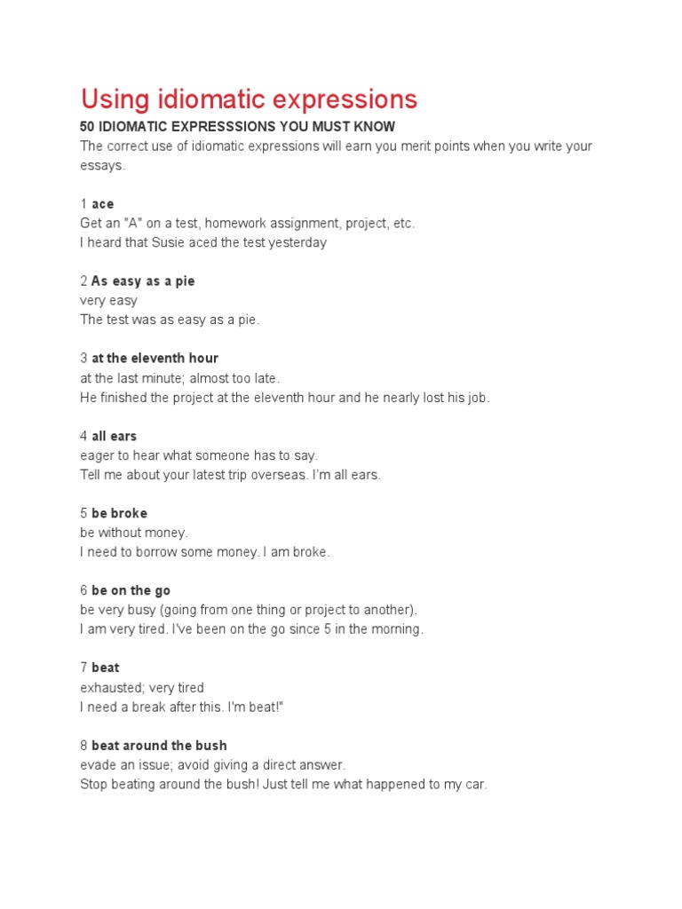 List of Idiomatic Expressions | PDF | Self-Improvement