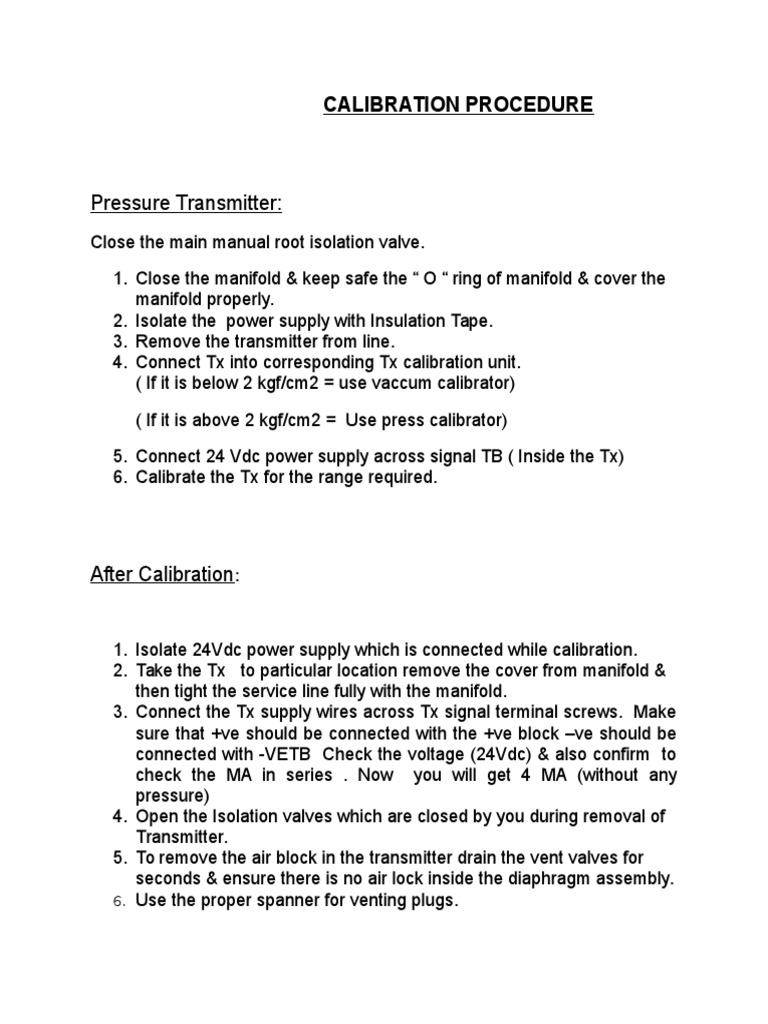Pressure Transmitter Calibration Guide | PDF