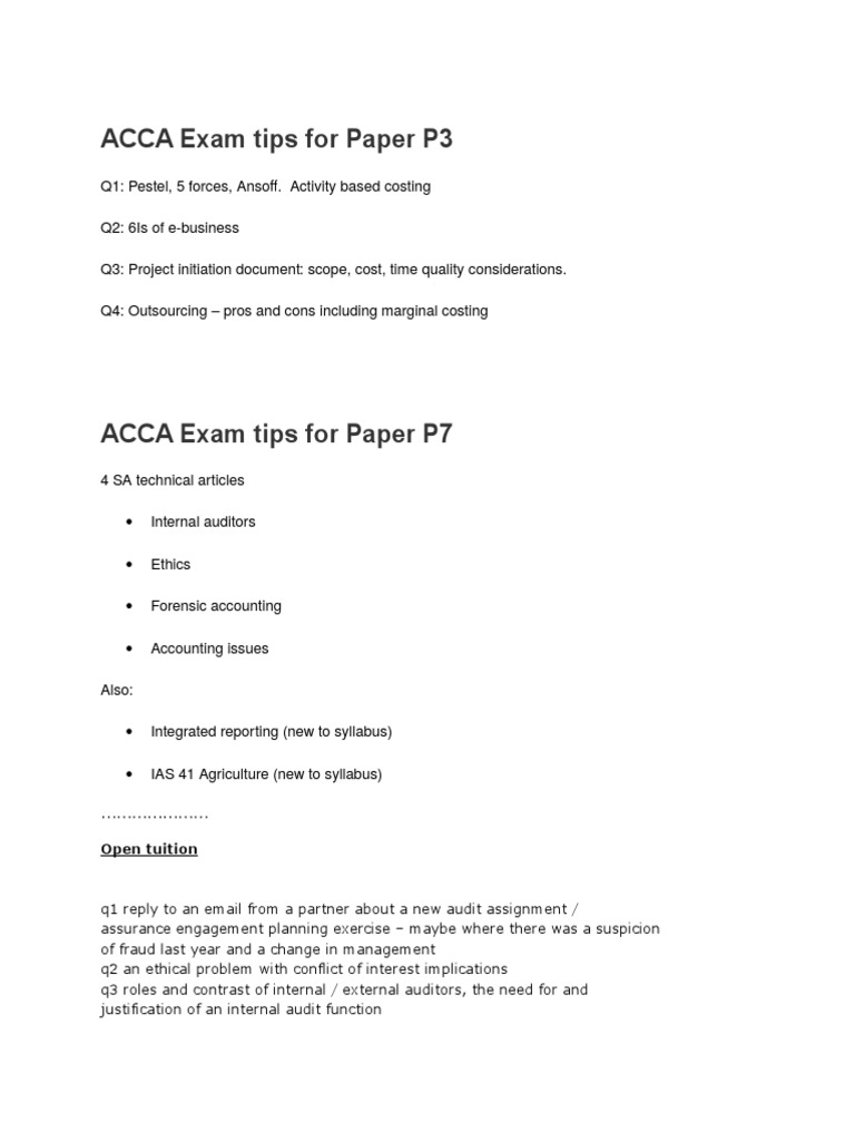 ACCA Exam Tips For Paper | PDF | Auditor's Report | Audit