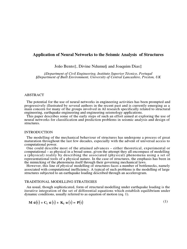 Application of Neural Networks To The Seismic Analysis of Structures | PDF | Artificial Neural ...