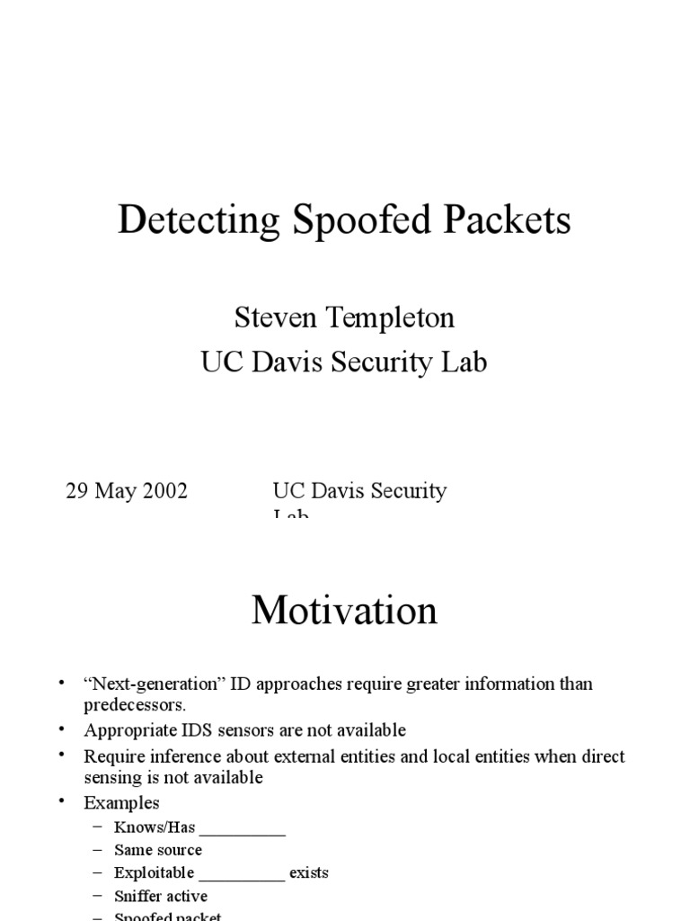 Detecting Spoofed Packets Steven Templeton Uc Davis Security Lab Pdf Transmission Control