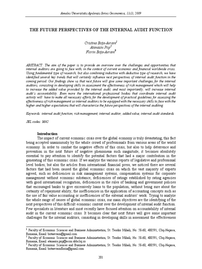 The Future Perspectives of The Internal Audit Function: Cristina Boţa ...