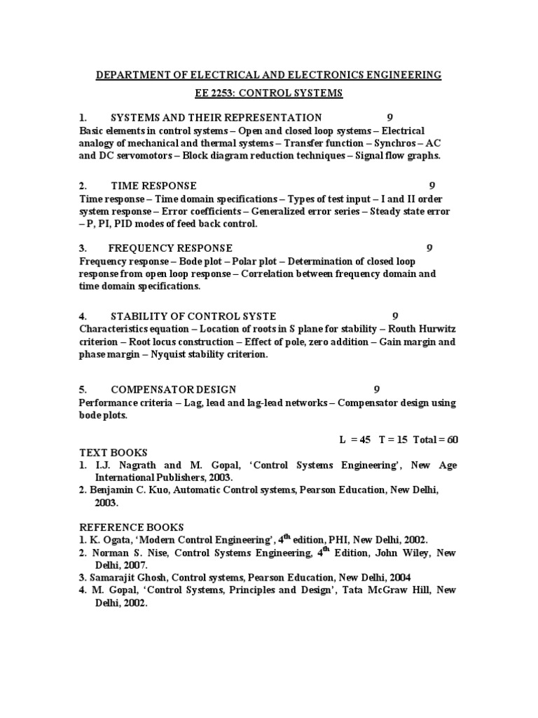 Control System Specifications and Analysis | PDF | Control Theory ...