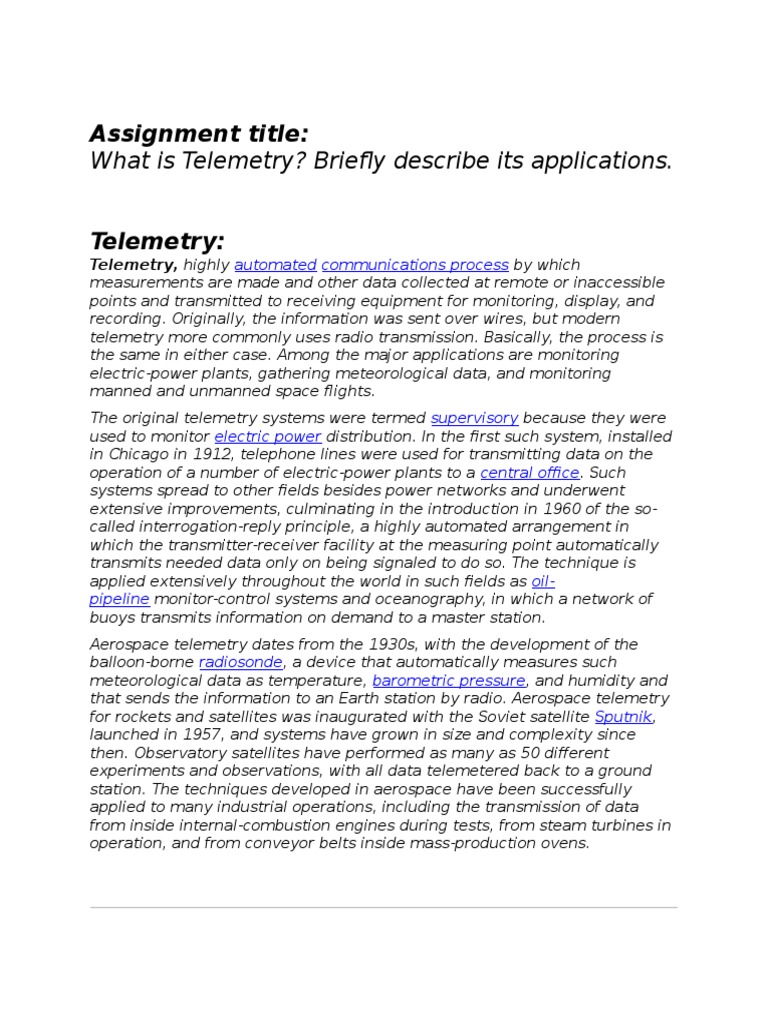 What Is Telemetry? Briefly Describe Its Applications.: Assignment Title | PDF | Telemetry ...