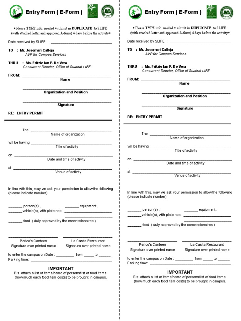 Entry Form (E-Form) Entry Form (E-Form) Entry Form (E-Form) | PDF
