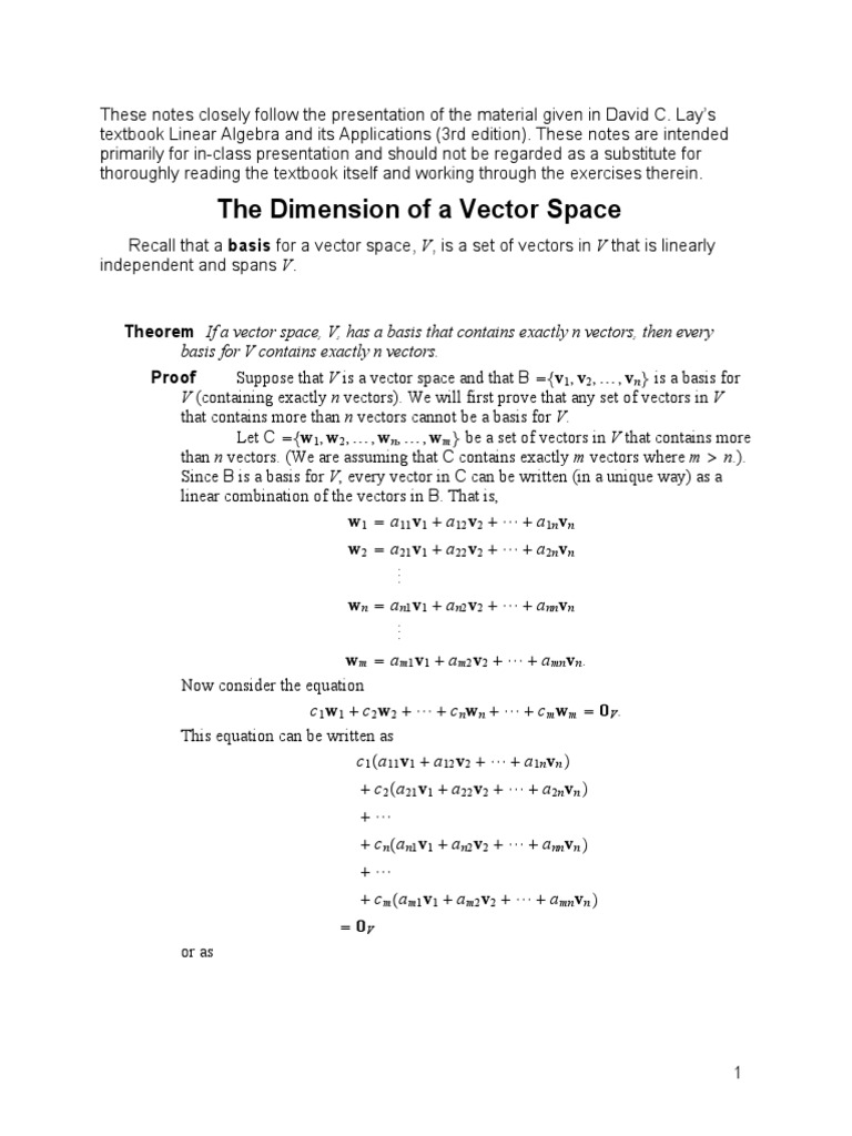 The Dimension of A Vector Space | PDF | Basis (Linear Algebra) | Vector ...