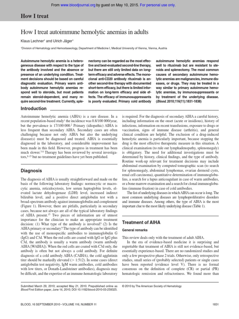 How I Treat AIHA in Adults PDF | PDF | Lymphoma | Therapy