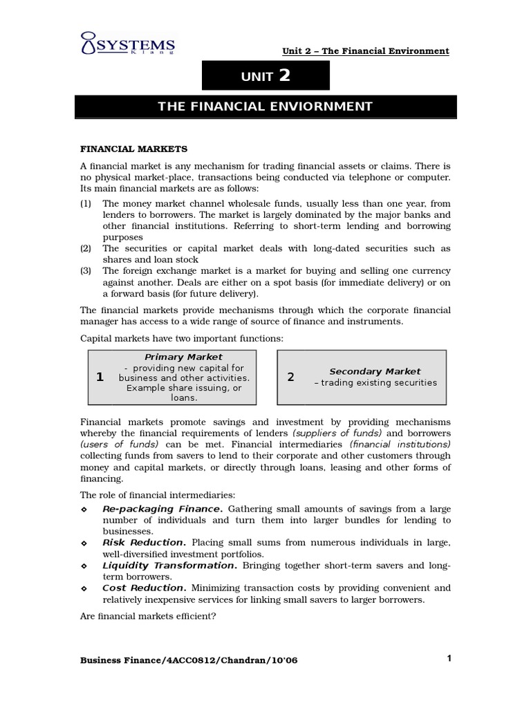 Unit 02 The Financial Environment-2 | PDF | Financial Markets ...