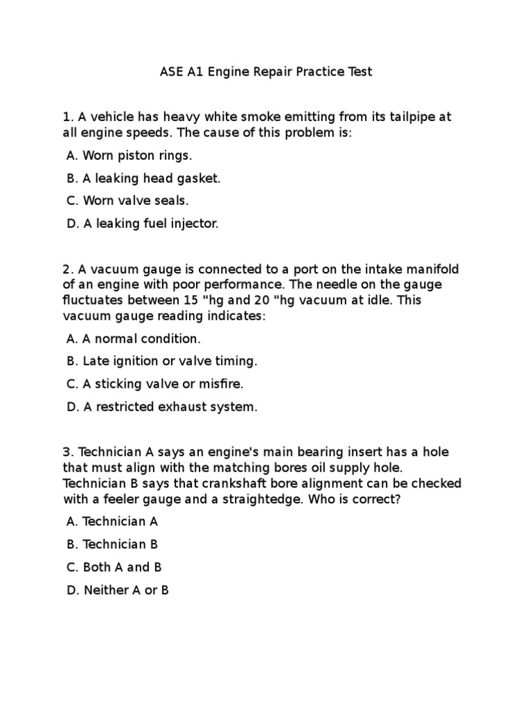 ASE A1 Engine Repair Practice Test | PDF | Turbocharger | Internal ...