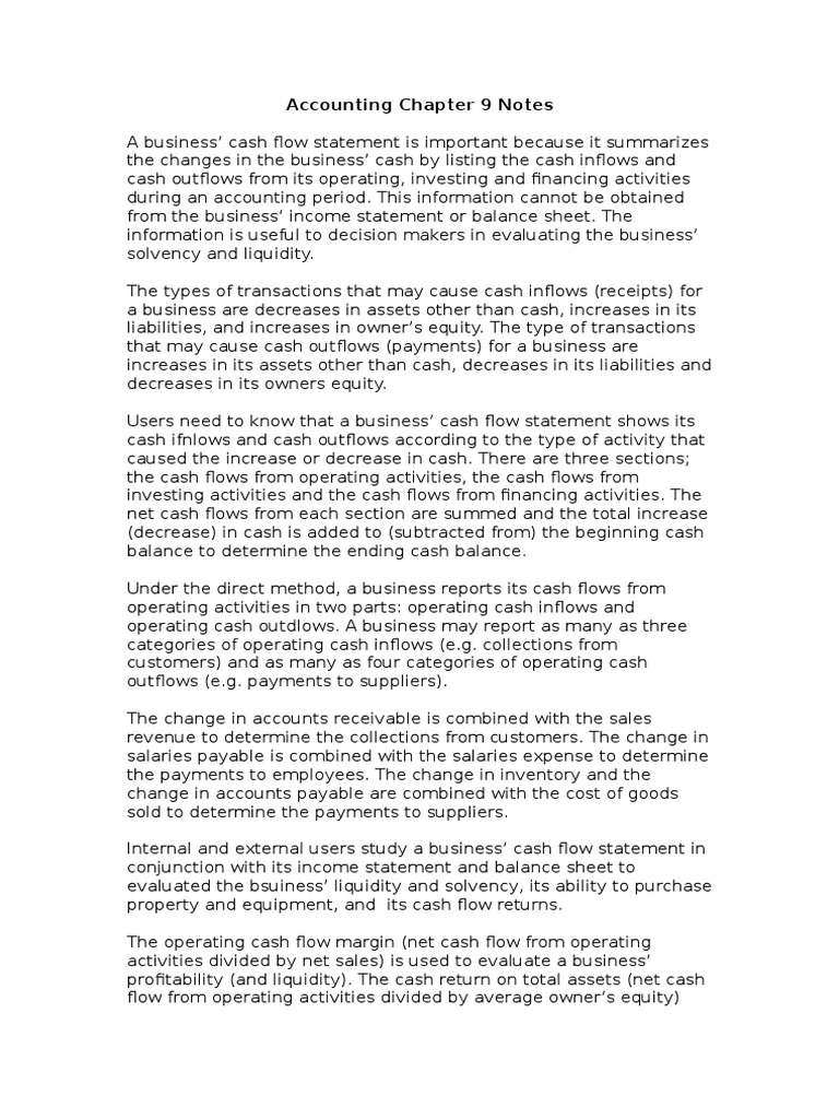 Accounting Chapter 9 Notes | PDF | Cash Flow Statement | Balance Sheet