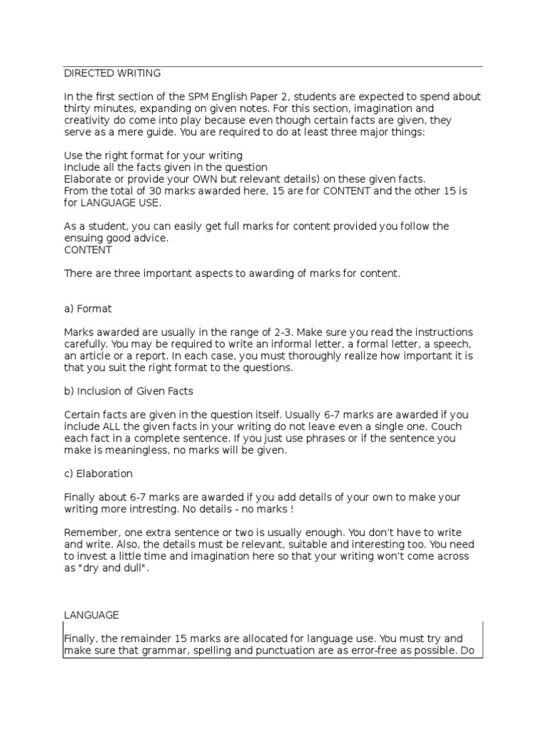 Guidelines for Directed, Summary, and Continuous Writing Sections of ...