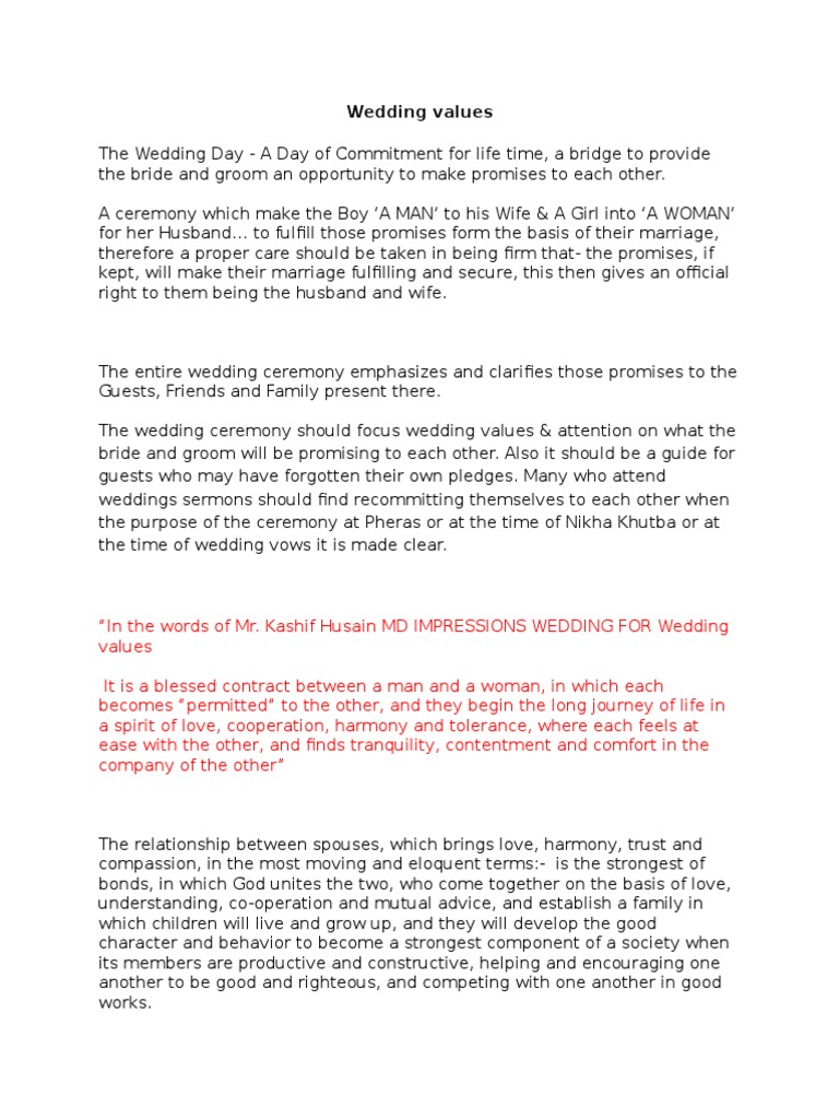 Wedding Values | PDF | Wedding | Marriage