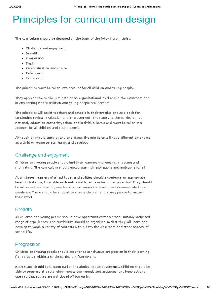 Principles for curriculum design | Curriculum | Learning
