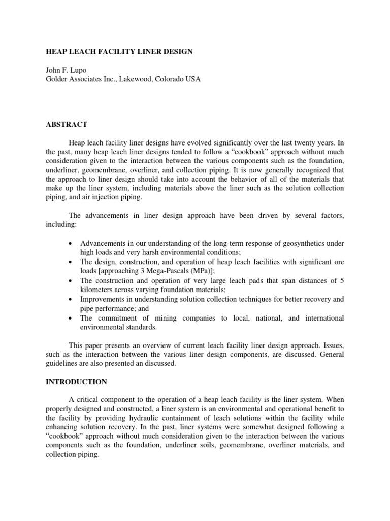 Heap Leach Facility Liner Design - Lupo | PDF | Soil Mechanics | Drainage