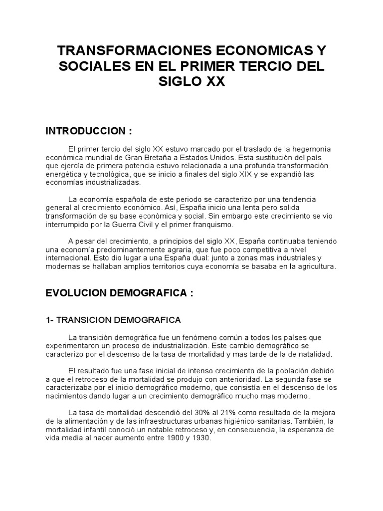Transformaciones Economicas y Sociales en El Primer Tercio Del Siglo XX | PDF | España | Agricultura