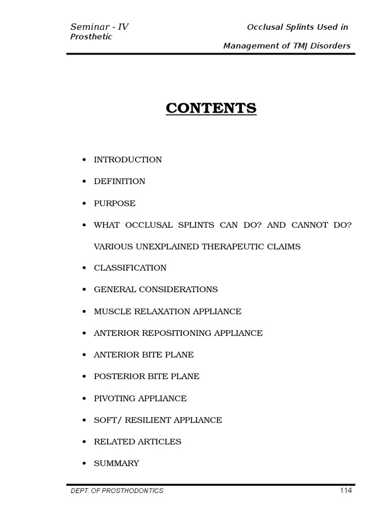 Occlusal Splints Used in Prosthetic Management of TMJ Disorders | PDF ...