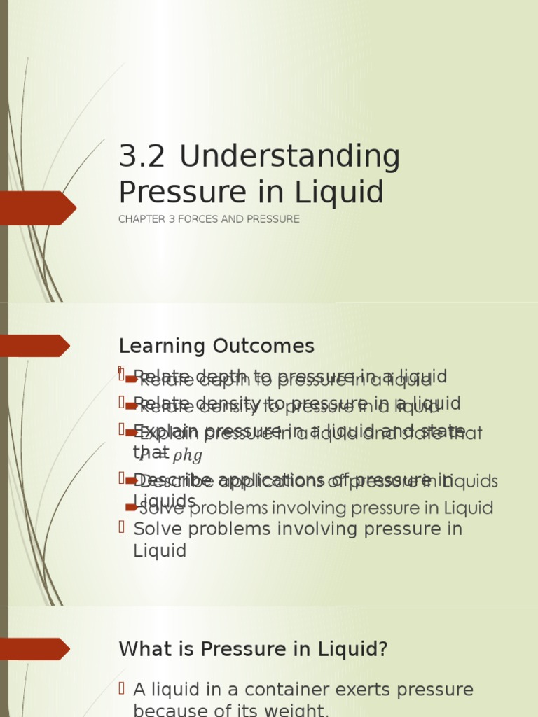 3.2 Understanding Pressure in Liquid: Chapter 3 Forces and Pressure ...
