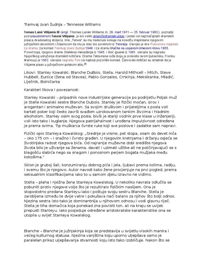 Tramvaj Zvan Žudnja | PDF