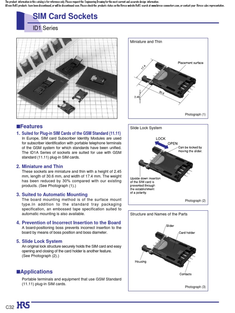 SIM Card Sockets: ID1 Series | PDF | Electrical Resistance And ...