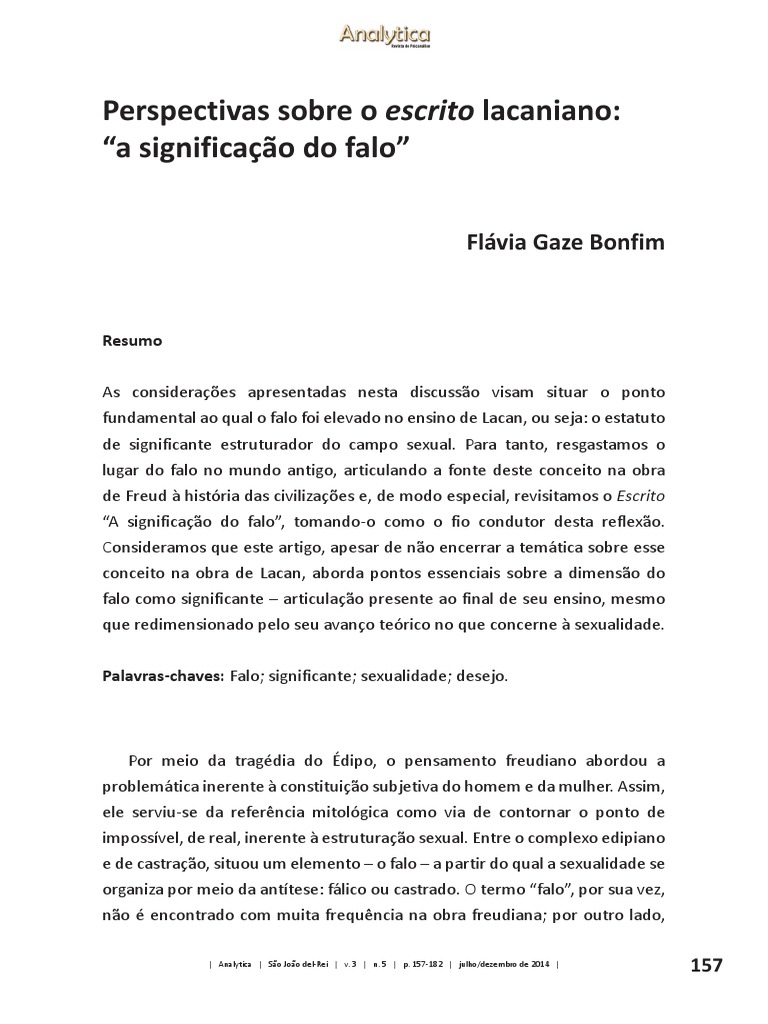 Sobre A Significação Do Falo PDF | PDF | Jacques Lacan | Sigmund Freud