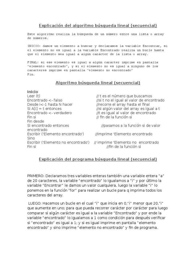 Explicación Del Algoritmo Búsqueda Lineal | PDF | Algoritmos ...