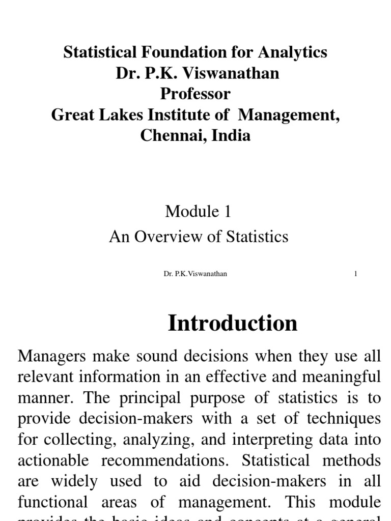Statistical Foundation For Analytics-Module 1 | PDF | Level Of ...