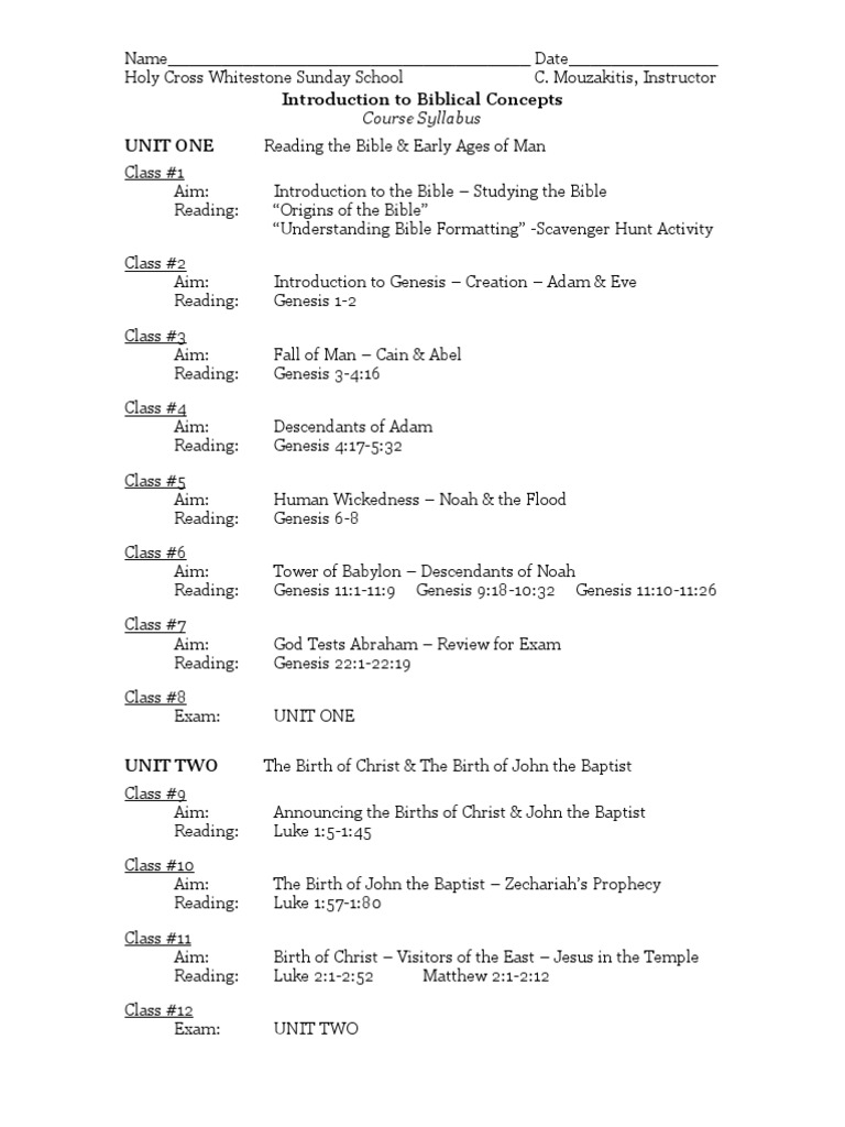 Biblical Concepts Syllabus | PDF | Book Of Genesis | Nativity Of Jesus