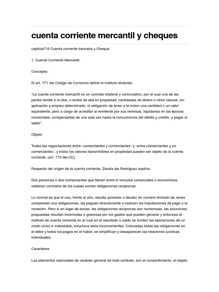 Cuenta Corriente Mercantil y Cheques. Tirulos de Creditos. ARGENTINA ...