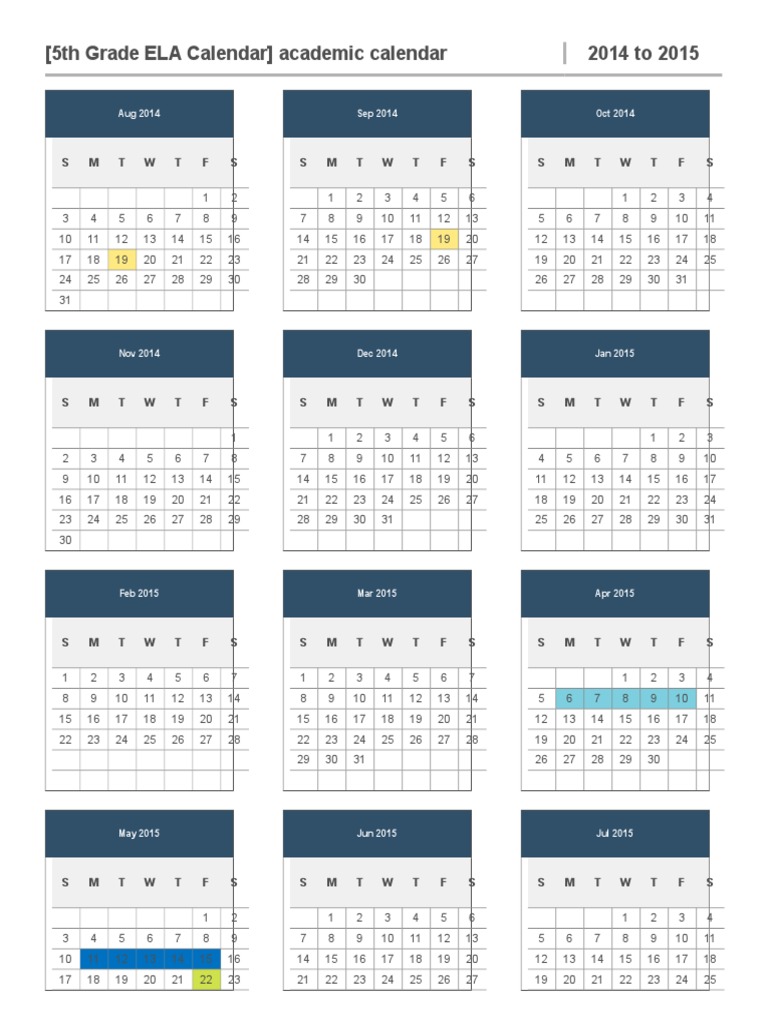 5th Grade ELA Academic Calendar 2014-15 | PDF
