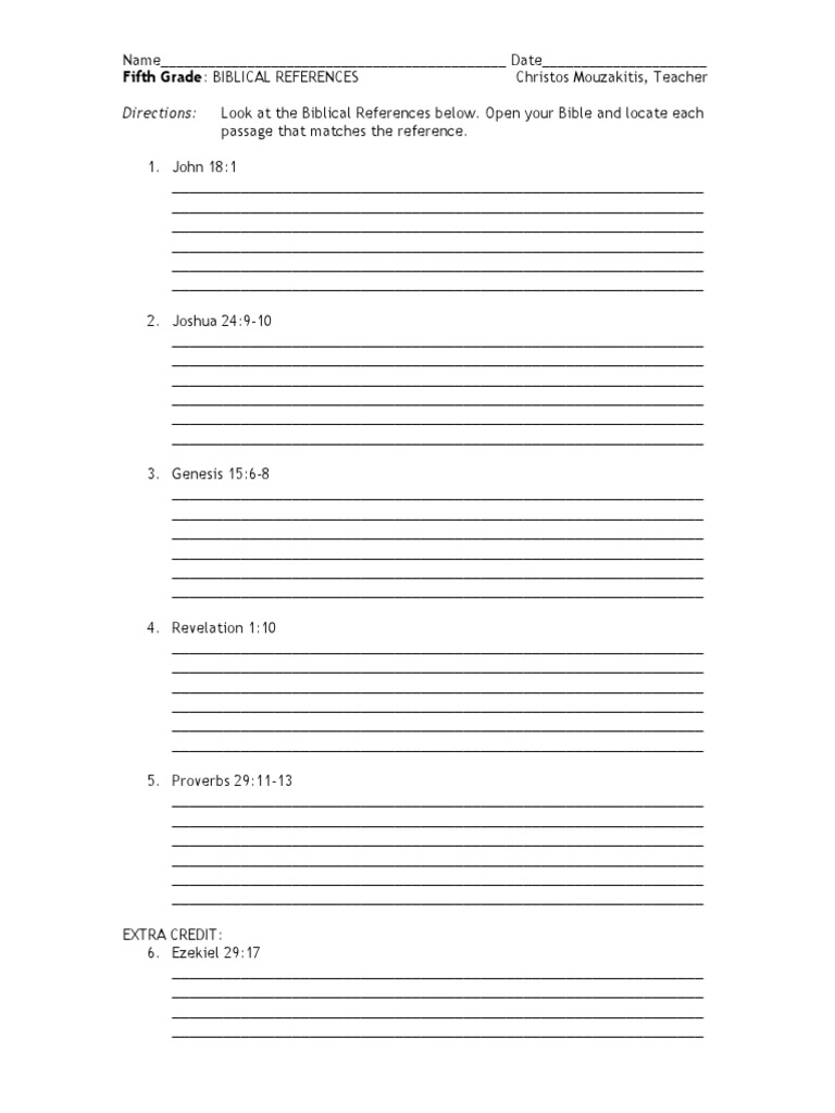 Fifth Grade Biblical References Worksheet | PDF | Bible | Books About ...