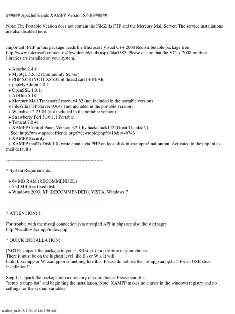 ApacheFriends XAMPP Version 5.6.8 - en PDF | PDF | Superuser | Php