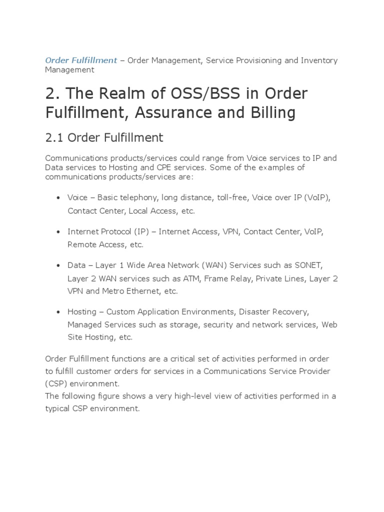 The Realm of OSS/BSS in Order Fulfillment, Assurance and Billing | PDF ...