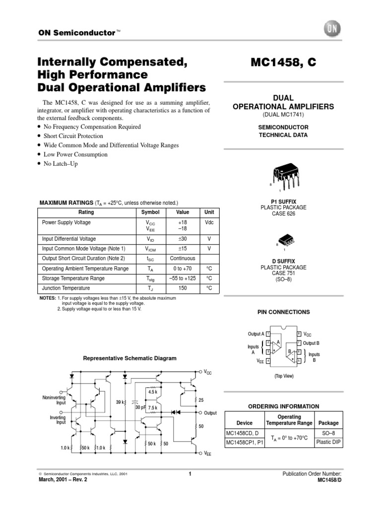 MC1458 On | PDF | Operational Amplifier | Amplifier