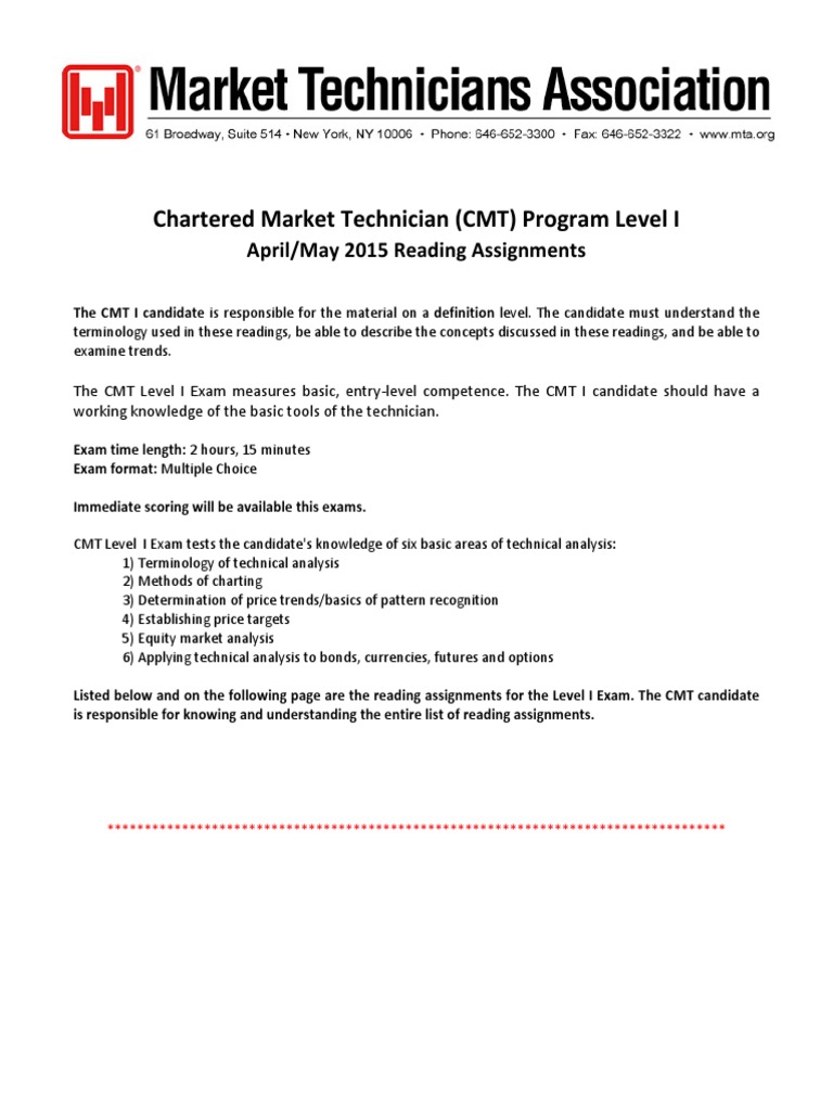 CMT Level I and II exam reading guide | PDF | Technical Analysis | Test ...